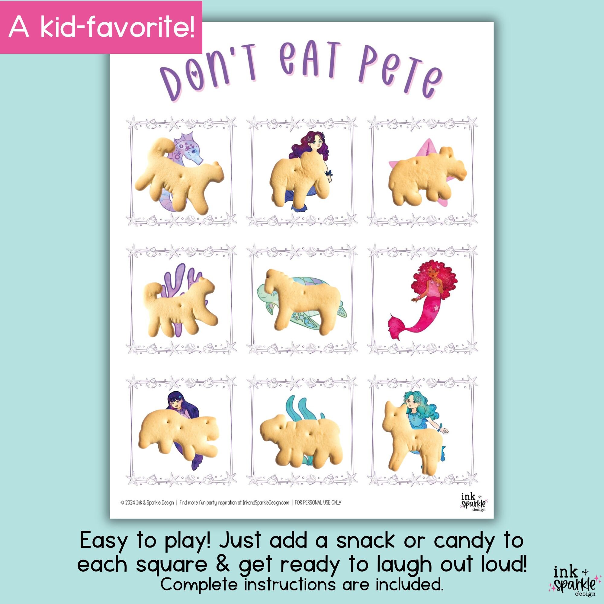 Mermaid Don't Eat Pete Printable Birthday Party Game, Fun Fast Play for ...