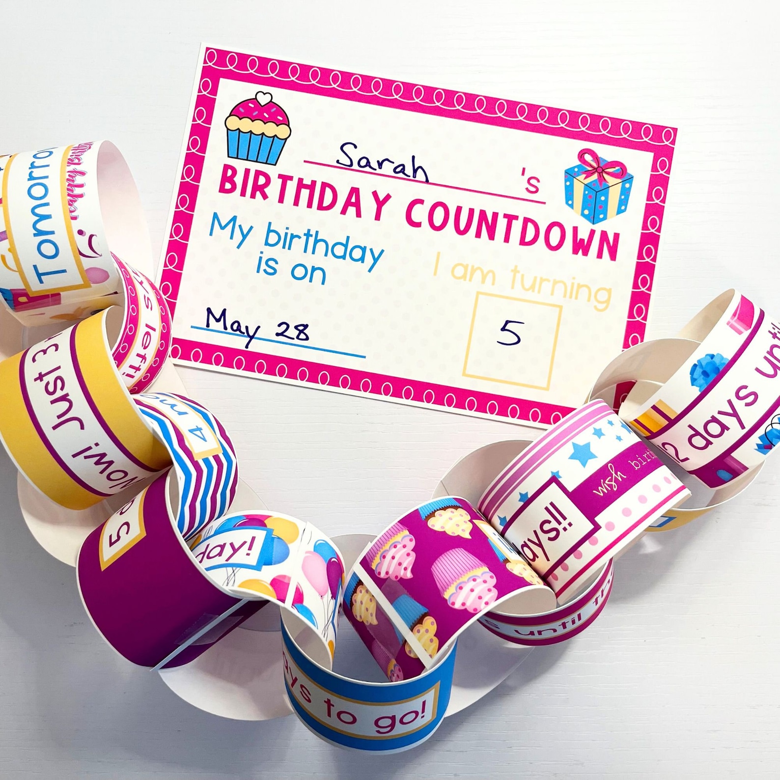 Birthday Countdown Chain: DIY Printable 30-day Calendar (digital ...