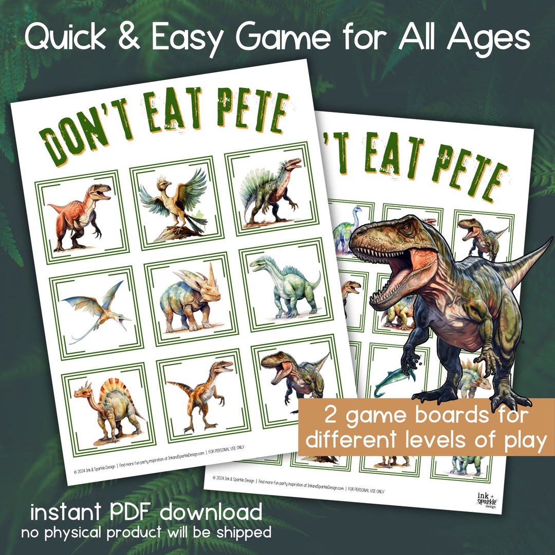Dinosaur Don't Eat Pete Printable Birthday Party Game, Fun Fast Play ...