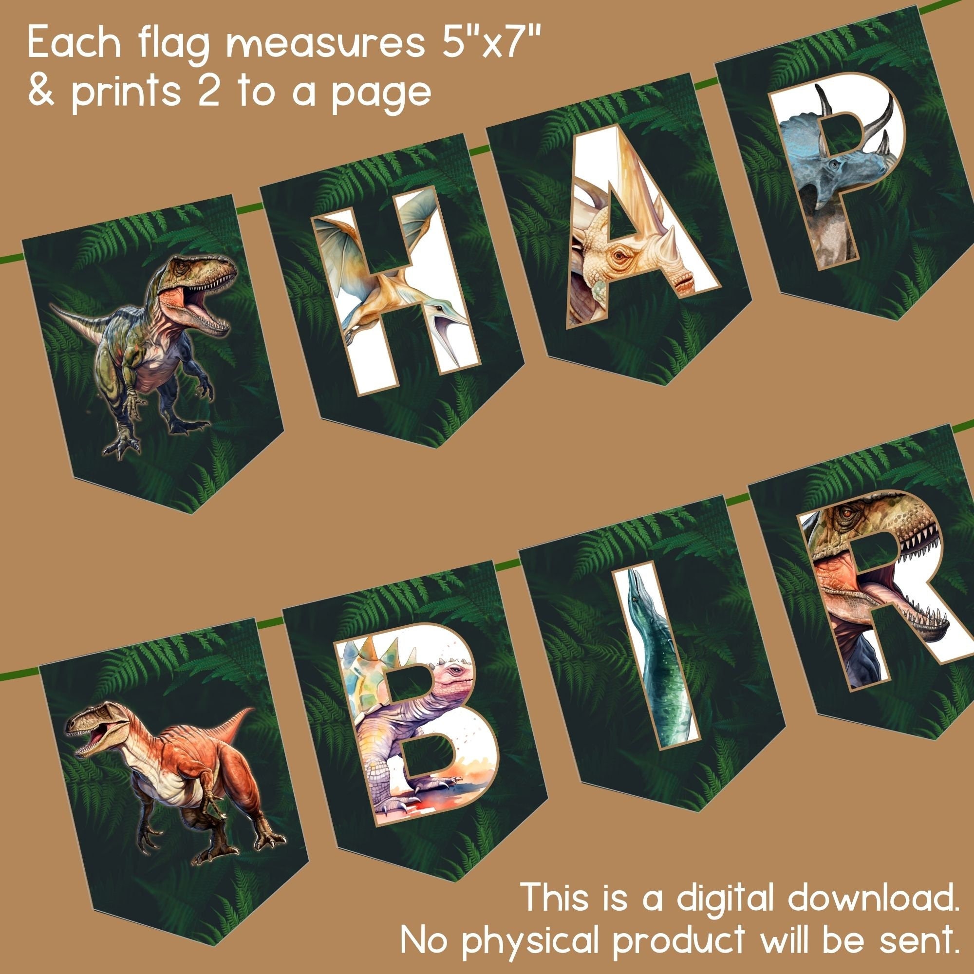 Printable Dinosaur Happy Birthday Banner, Trex Raptor Flags, Instant ...
