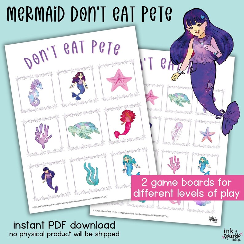 Mermaid Don't Eat Pete Printable Birthday Party Game, Fun Fast Play for ...