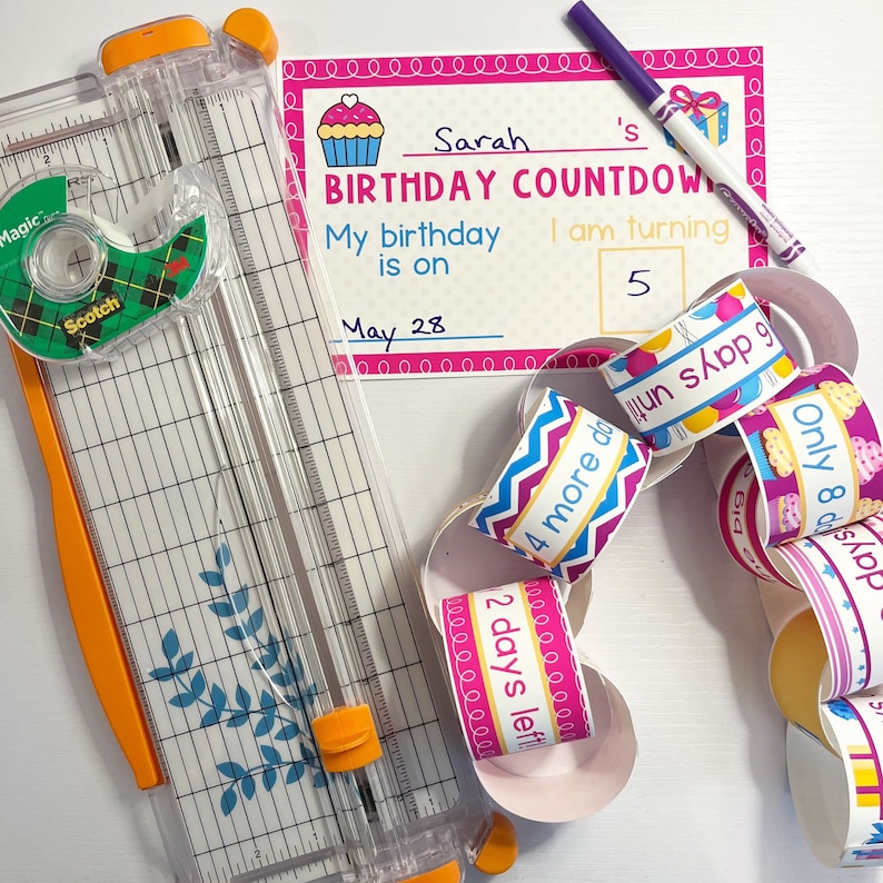Birthday Countdown Chain: DIY Printable 30-day Calendar (digital ...