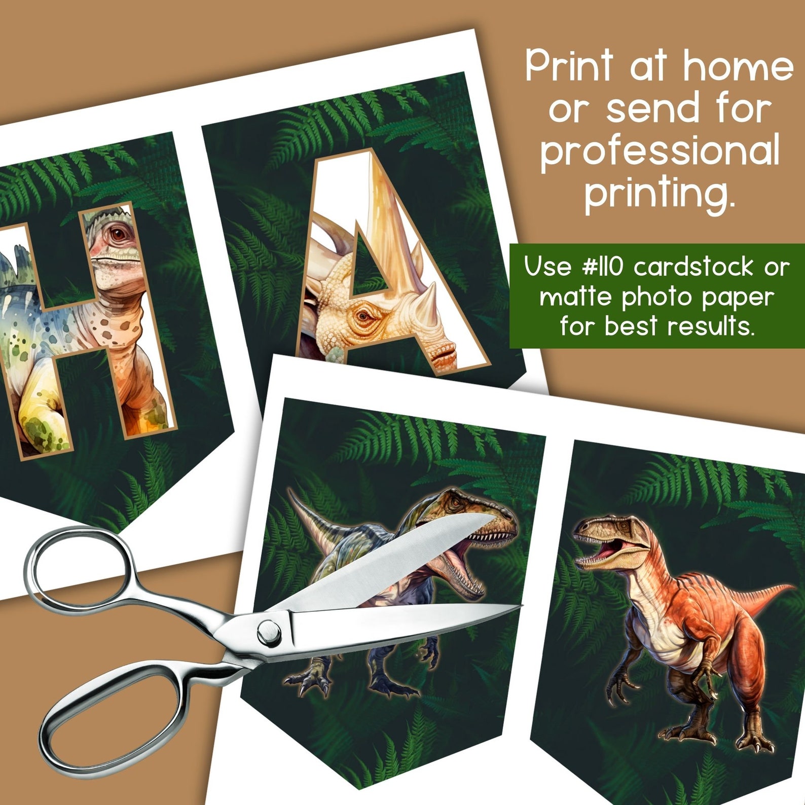 Printable Dinosaur Happy Birthday Banner, Trex Raptor Flags, Instant ...