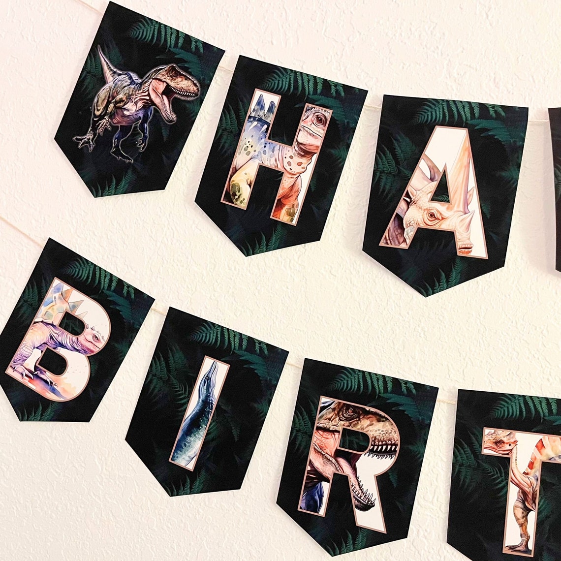 Printable Dinosaur Happy Birthday Banner, Trex Raptor Flags, Instant ...