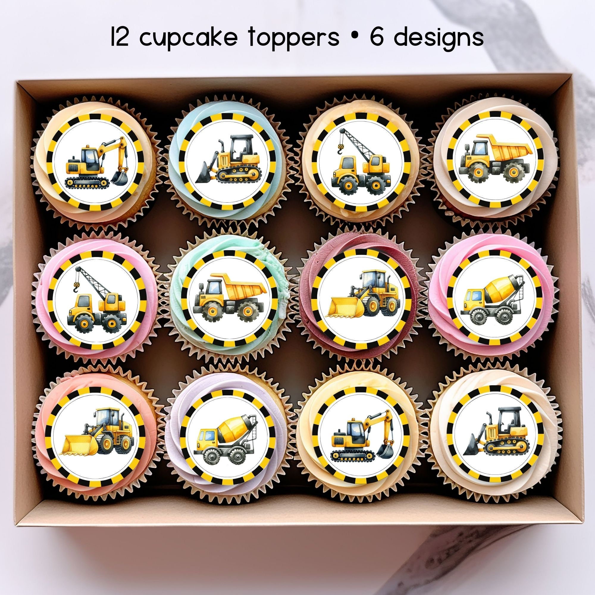 Construction Birthday Cupcake Toppers, Dump Truck Cookie Printable ...