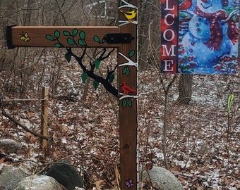 Custom Cedar=tone Mailbox Post With Tree & Birds Design - Etsy