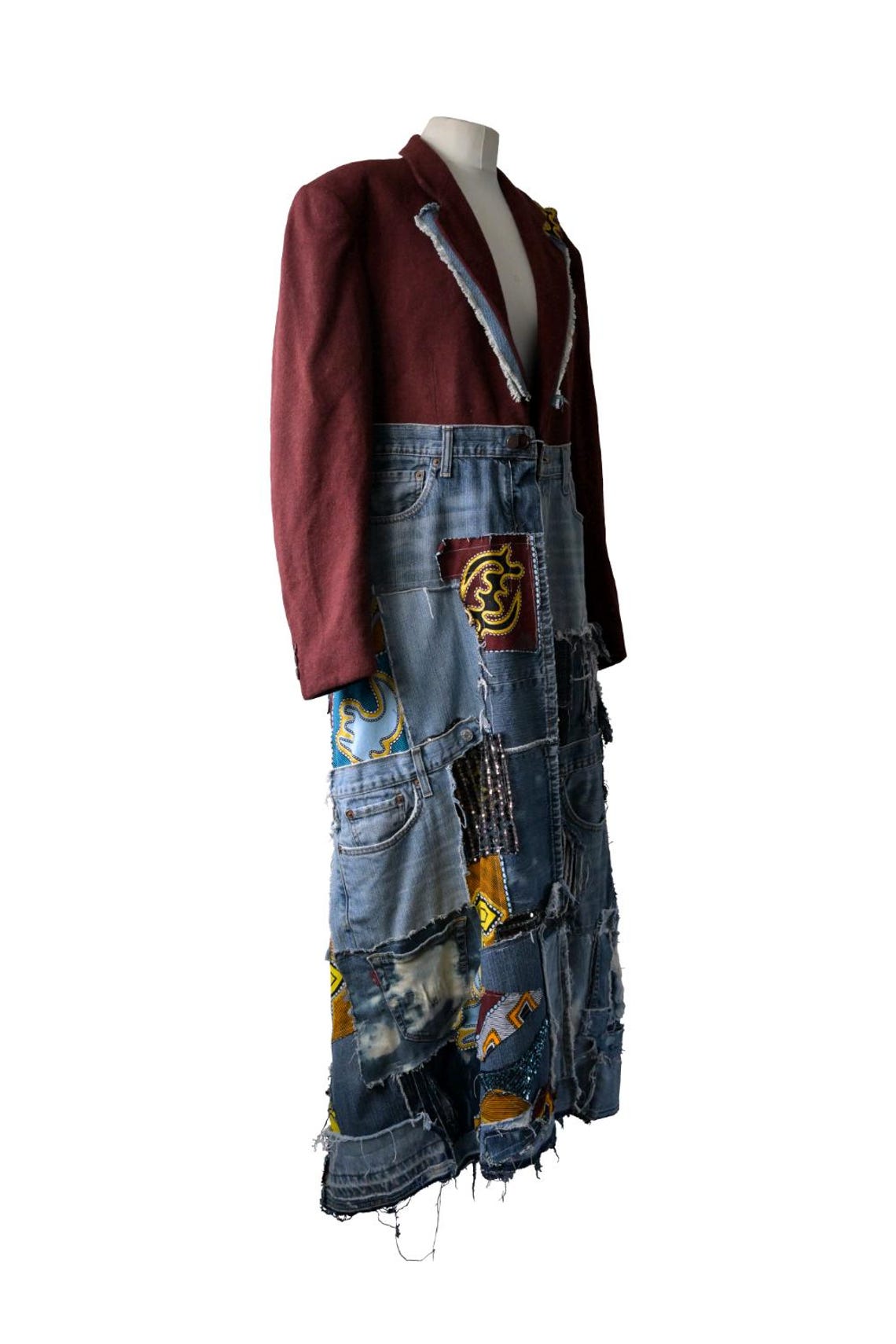 Upcycled Detachable Patchwork Denim Coat - Etsy