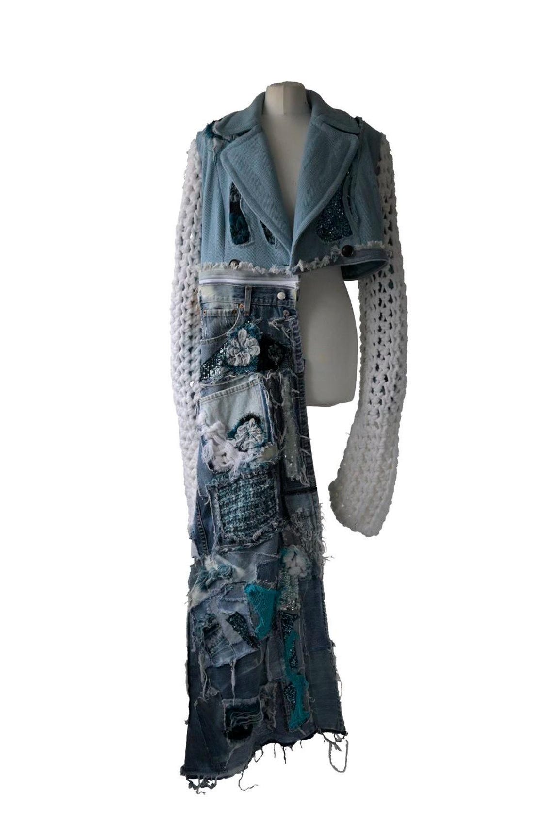 Upcycled Detachable Patchwork Denim Coat - Etsy