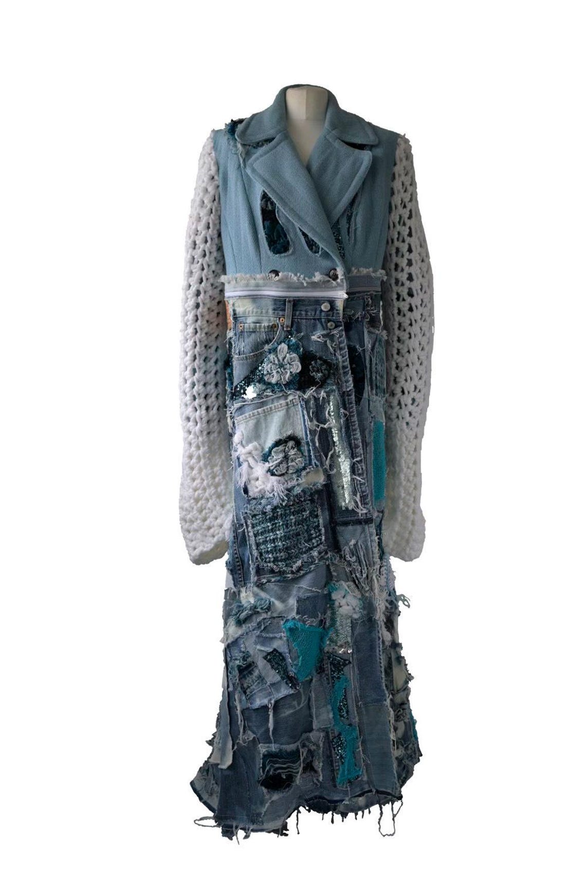 Upcycled Detachable Patchwork Denim Coat - Etsy