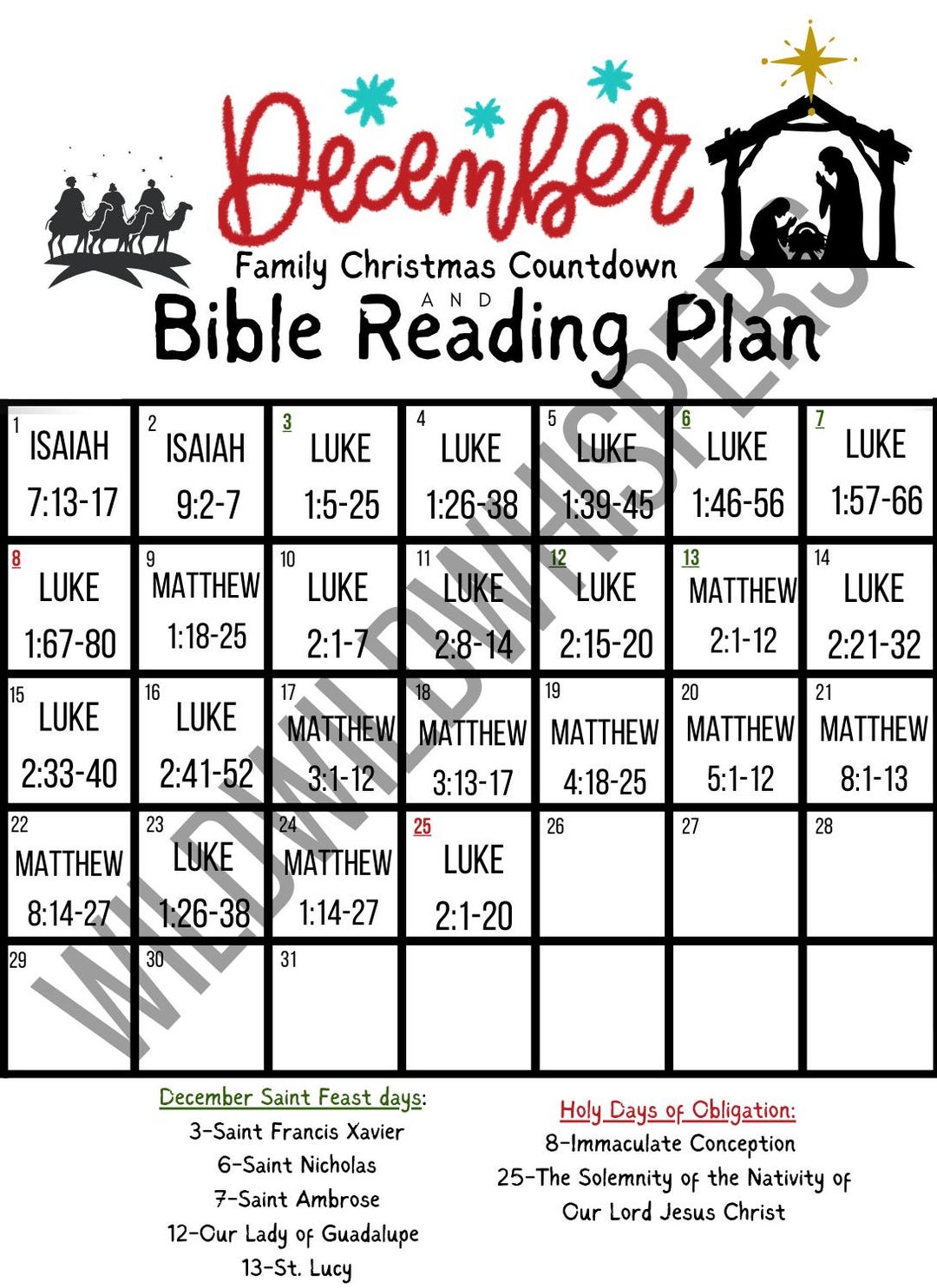 Family Bible Reading Plan Digital Download Downloadable Print File ...