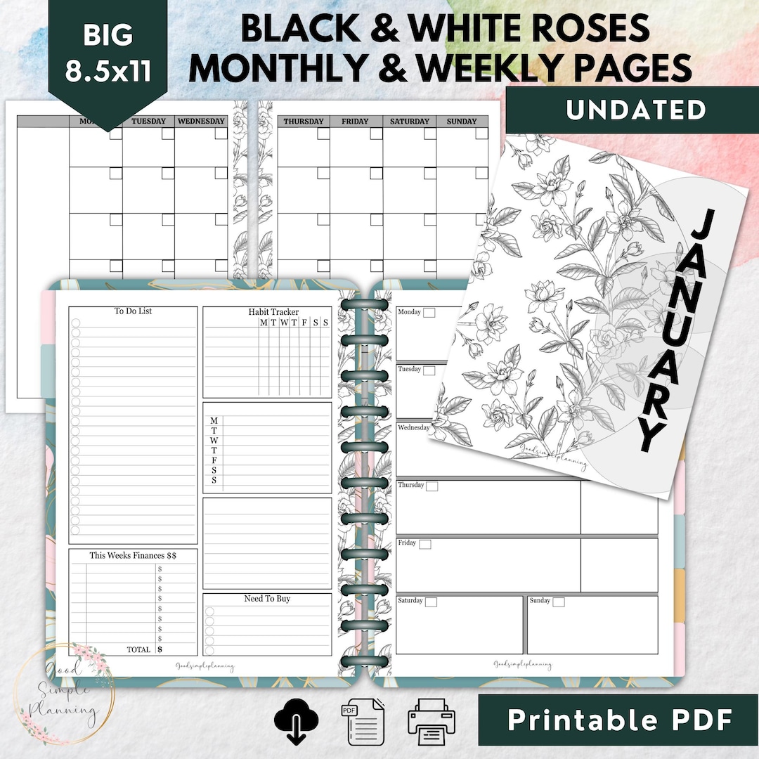 Big Monthly Weekly Planner, Printable Planner, Undated Planner ...