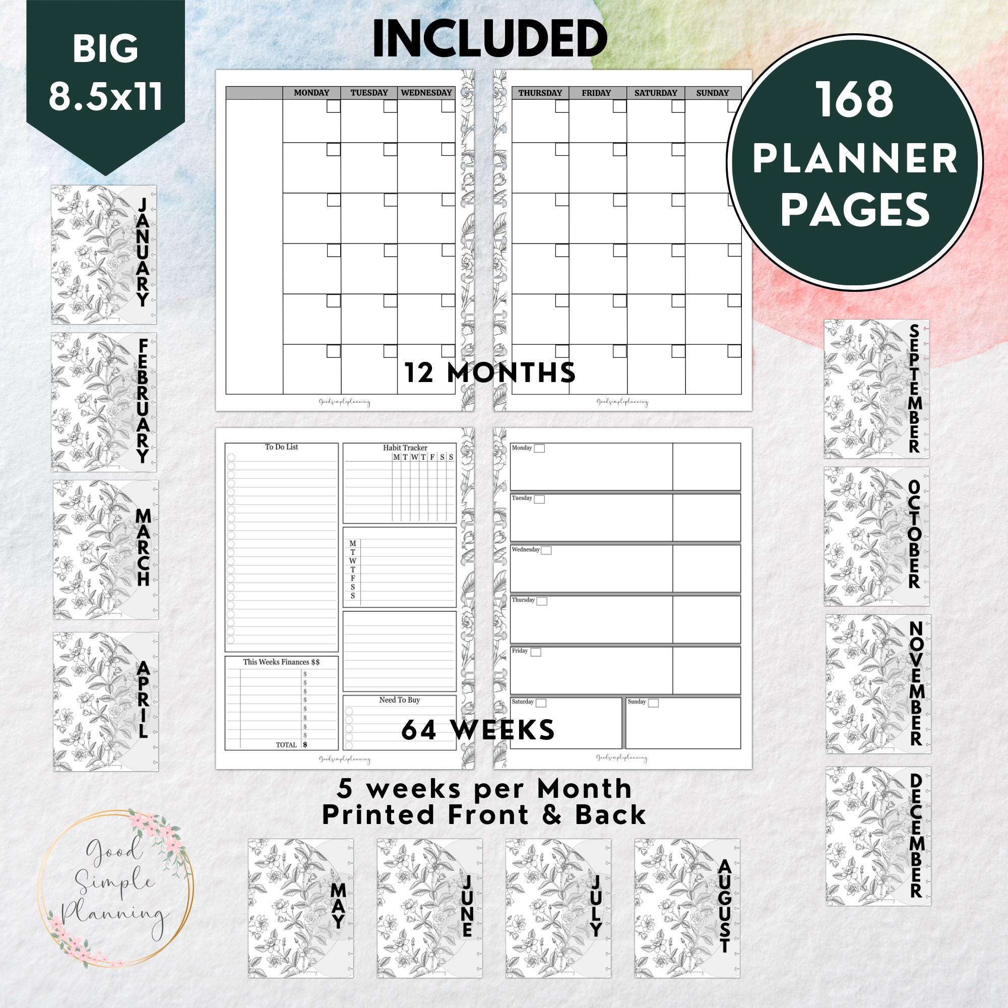 Big Monthly Weekly Planner, Printable Planner, Undated Planner ...