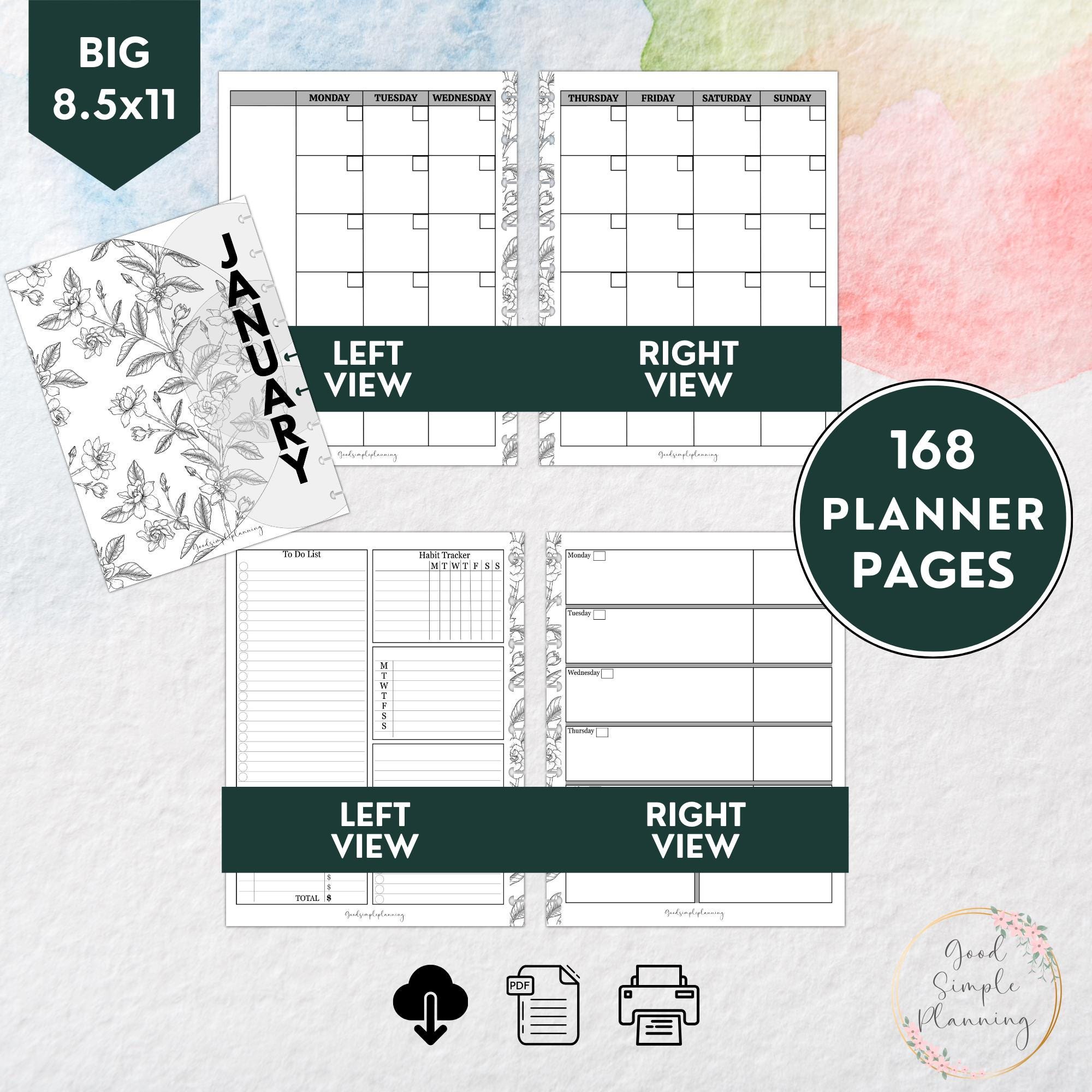 Big Monthly Weekly Planner, Printable Planner, Undated Planner ...
