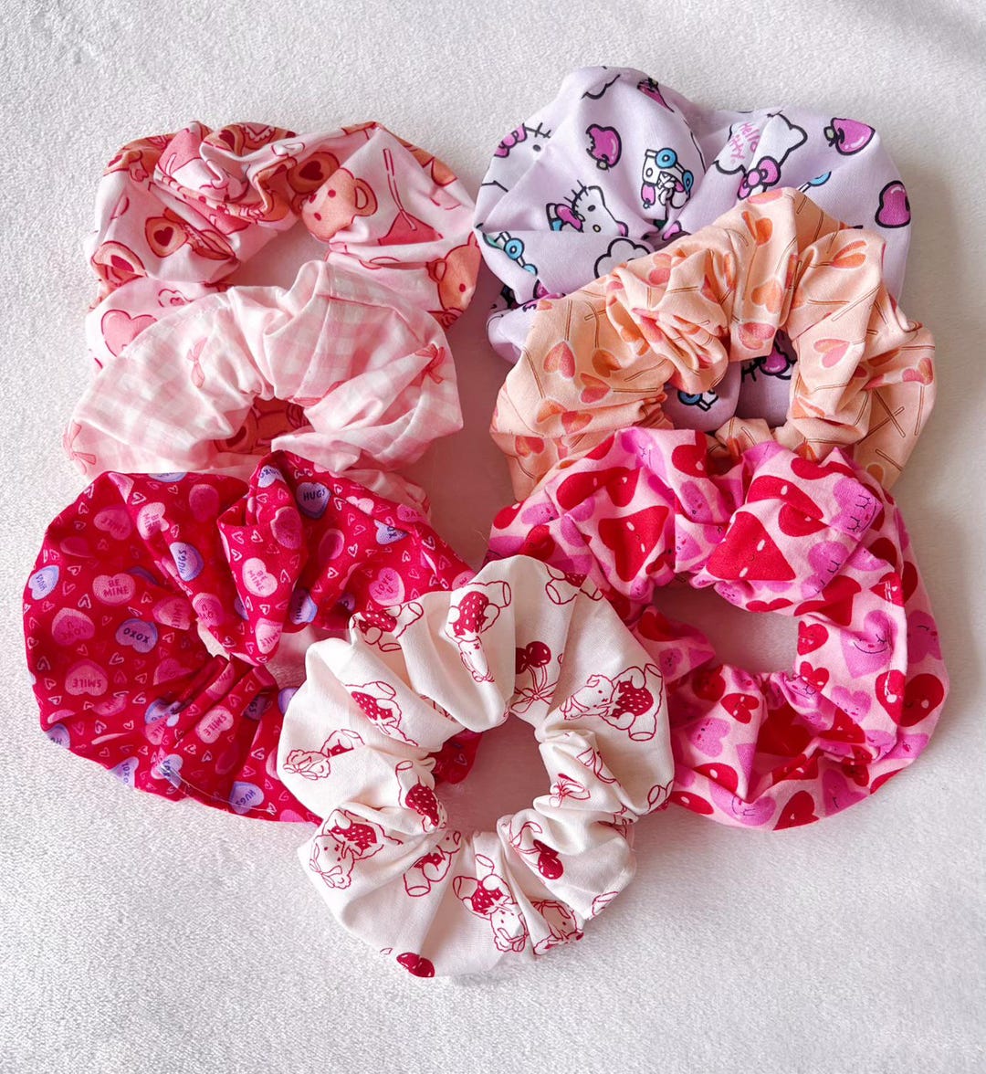 Large Girly Scrunchies, Valentine's Day, Hair Ties, Cotton, Gifts for ...