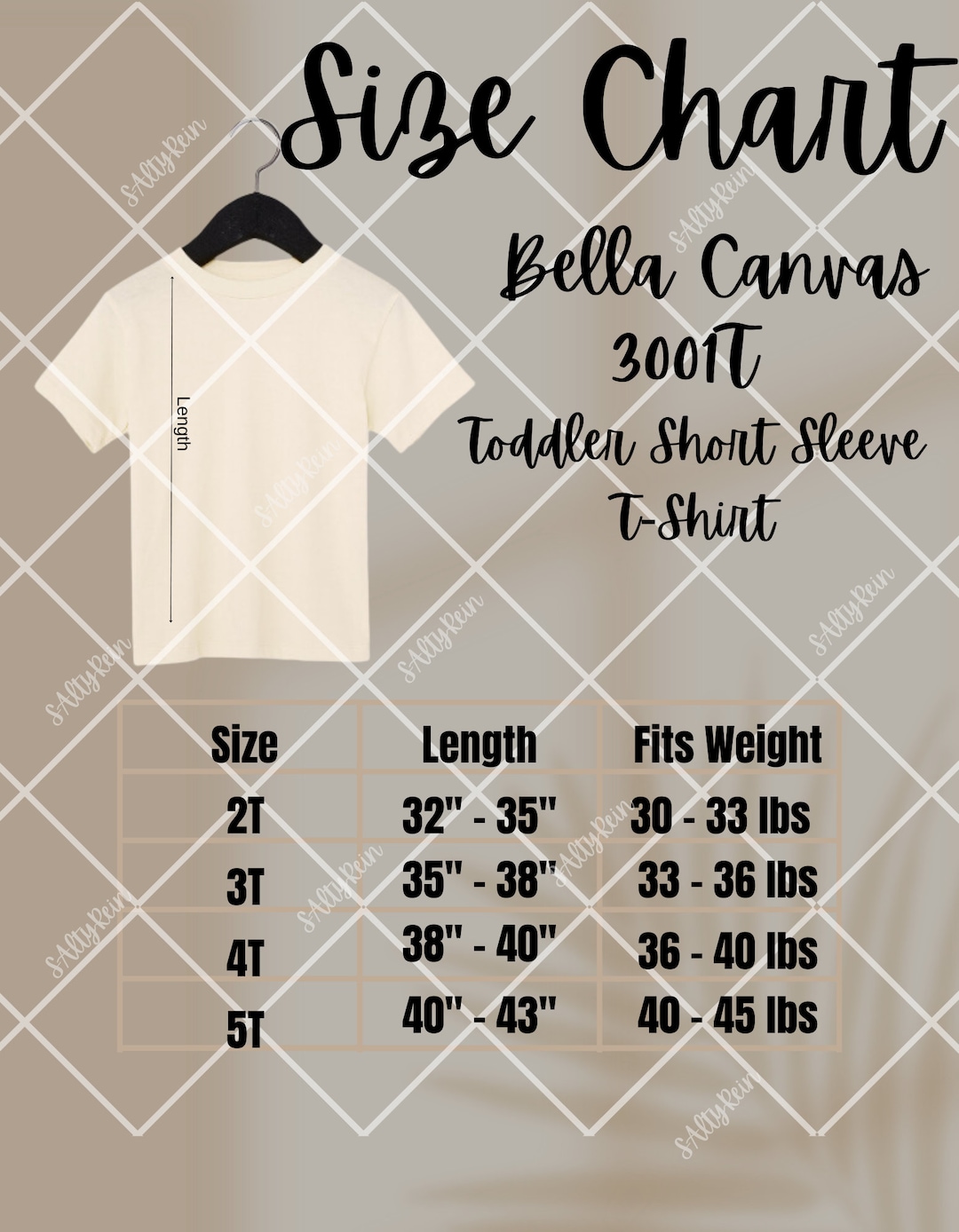 Bella Canvas 3001T Size Chart, Size Chart for Sellers, Instant Download ...