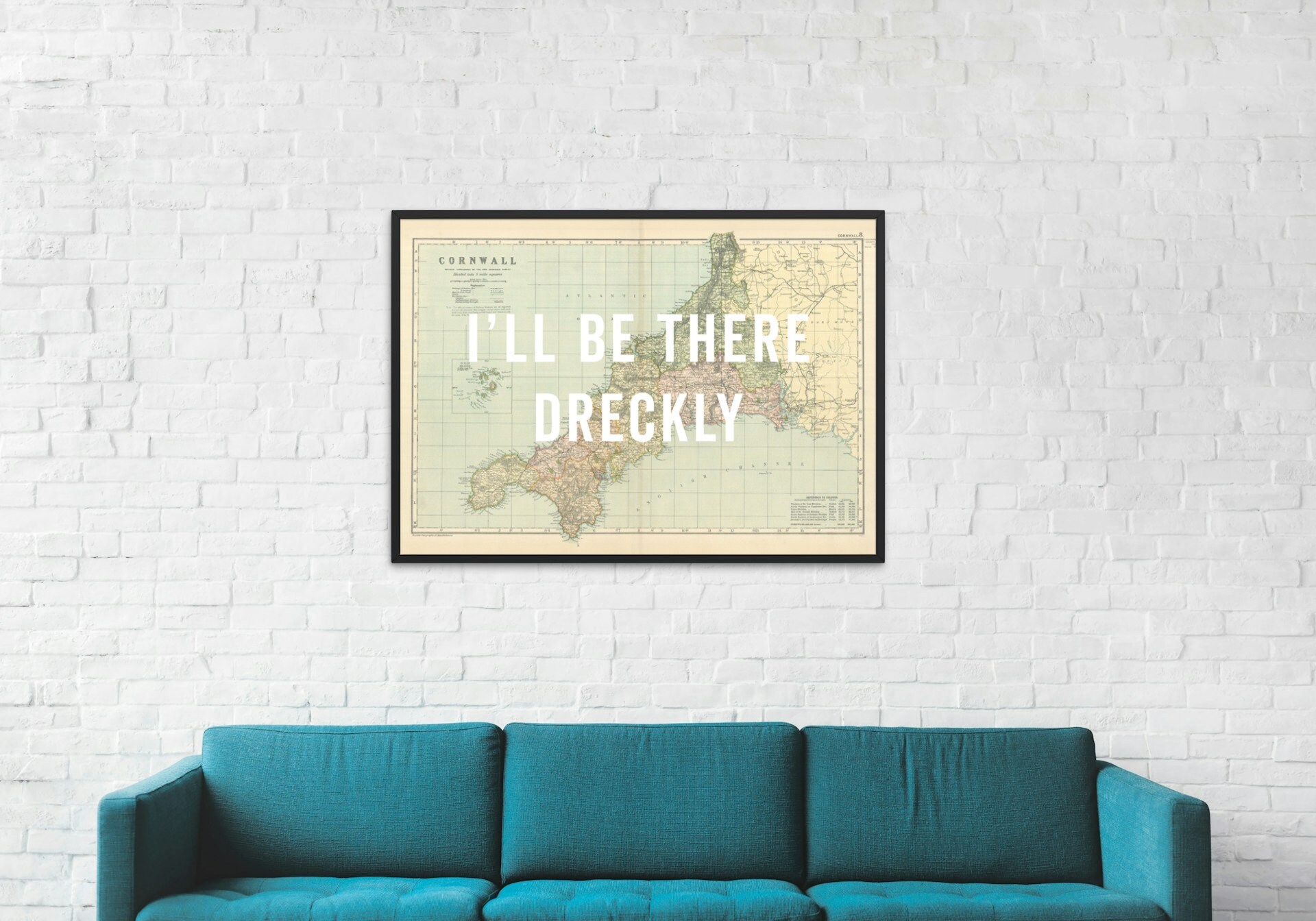 Vintage Cornwall Map - I'll Be There Dreckly - Cornwall Art Print ...