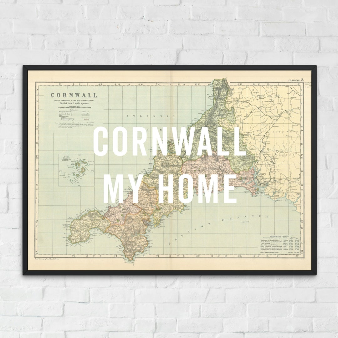 Vintage Cornwall Map - Cornwall My Home - Cornwall Art Print, Vintage ...