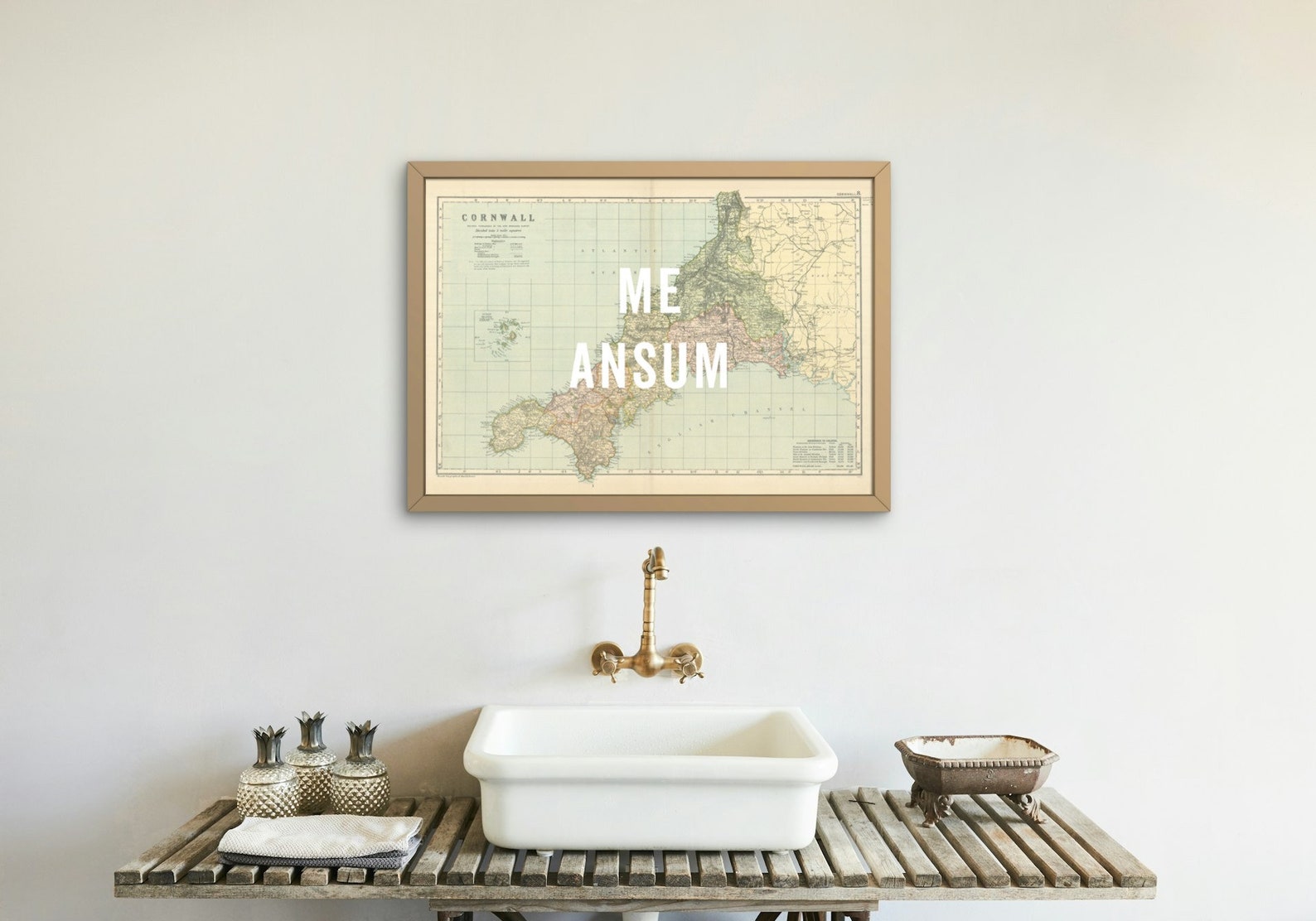 Vintage Cornwall Map - Personalise With Your Own Text - Cornwall Art ...