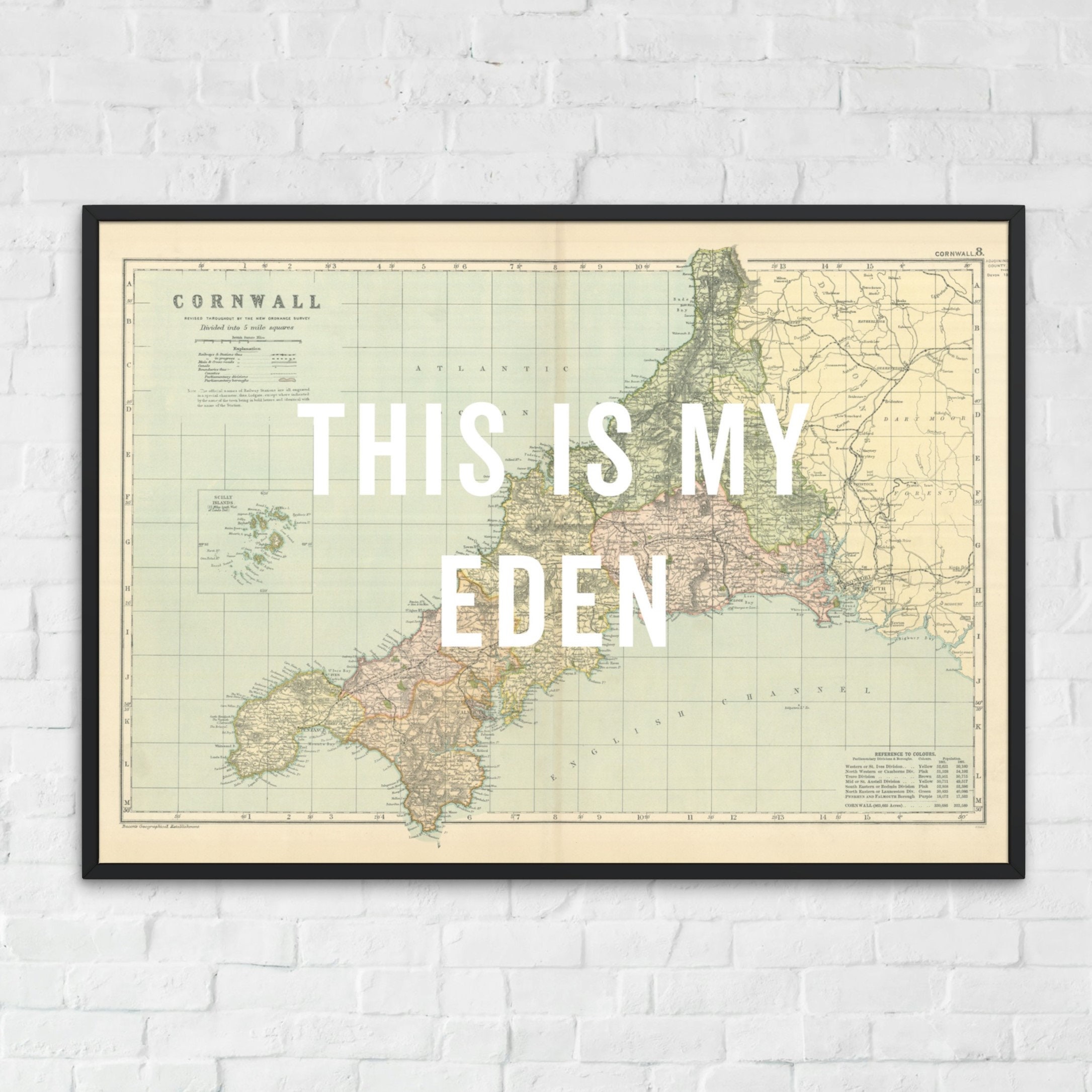 Vintage Cornwall Map - This is My Eden - Cornwall Art Print, Vintage ...