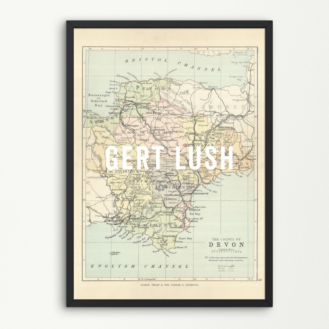 Vintage Devon Map - Gert Lush - Devon Art Print, Vintage Devon Poster ...