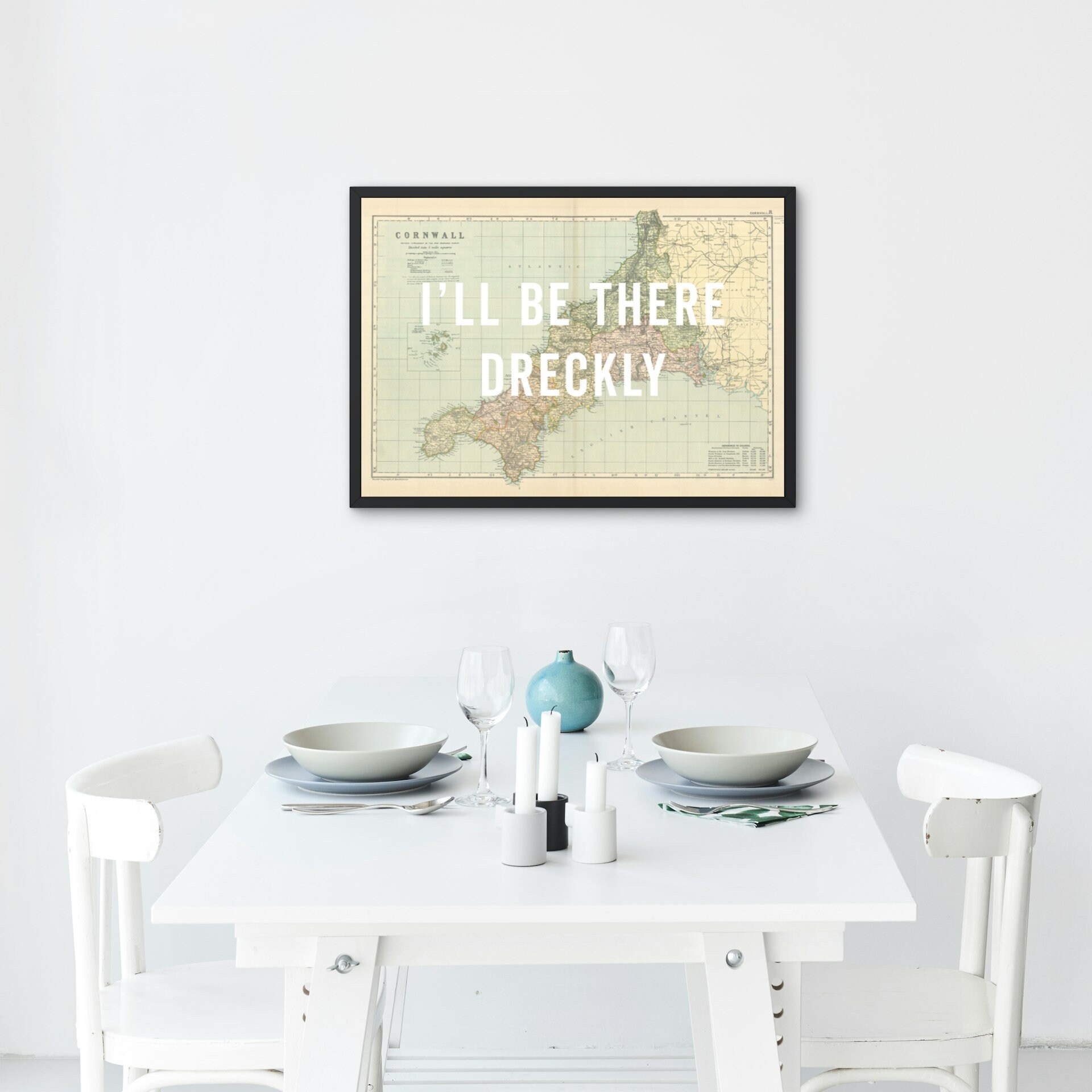 Vintage Cornwall Map - I'll Be There Dreckly - Cornwall Art Print ...