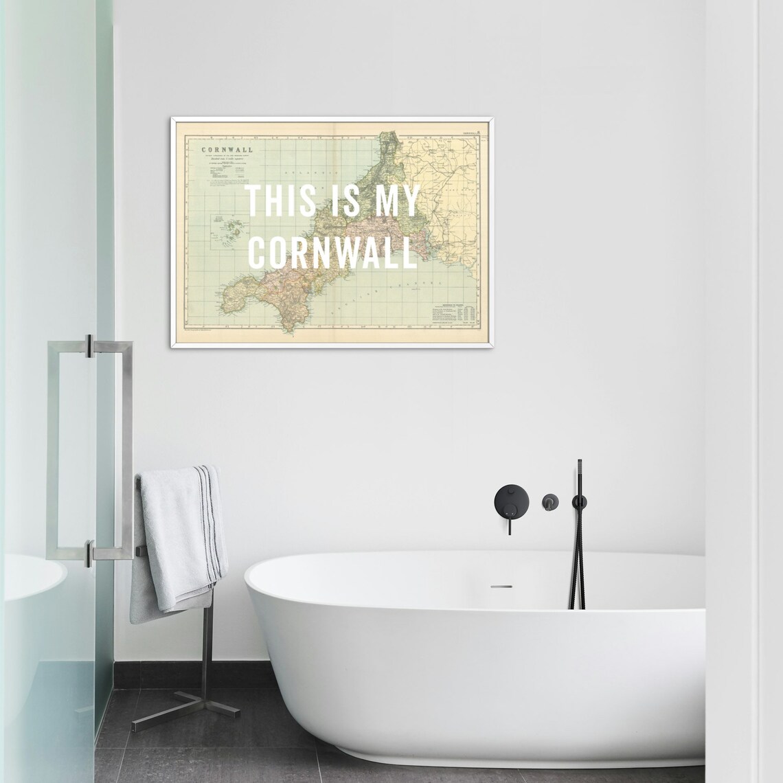 Vintage Cornwall Map - Personalise With Your Own Text - Cornwall Art ...