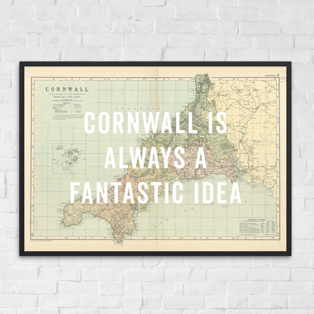 Vintage Cornwall Map - Cornwall is Always a Fantastic Idea - Cornwall ...