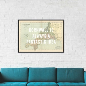 Vintage Cornwall Map - Personalise With Your Own Text - Cornwall Art ...