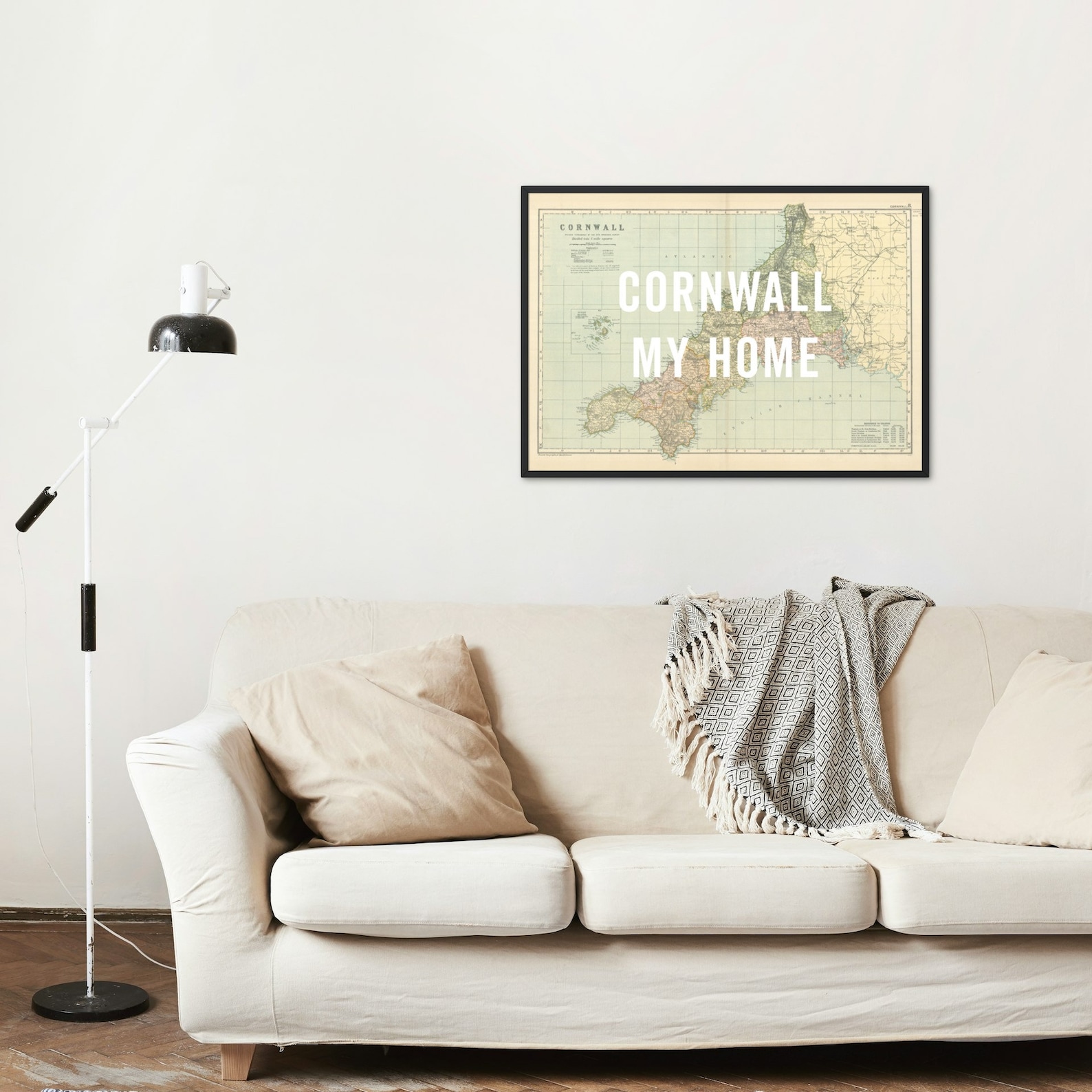 Vintage Cornwall Map - Personalise With Your Own Text - Cornwall Art ...