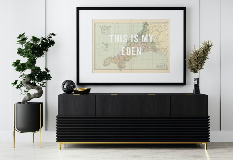 Vintage Cornwall Map - This is My Eden - Cornwall Art Print, Vintage ...