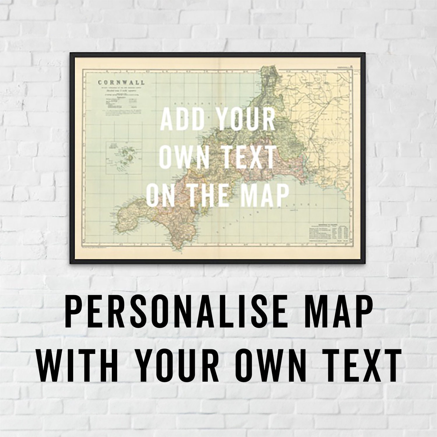 Vintage Cornwall Map - Personalise With Your Own Text - Cornwall Art ...