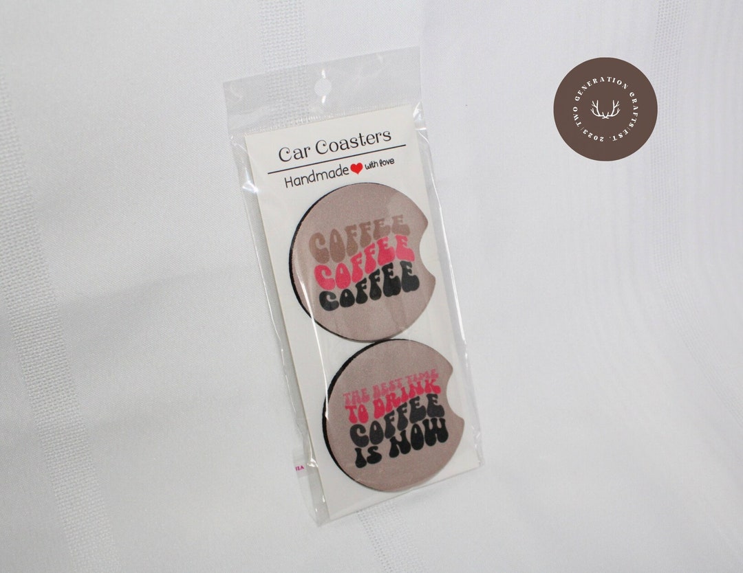 Pink and Brown Retro Coffee Car Coasters, the Best Time to Drink Coffee ...