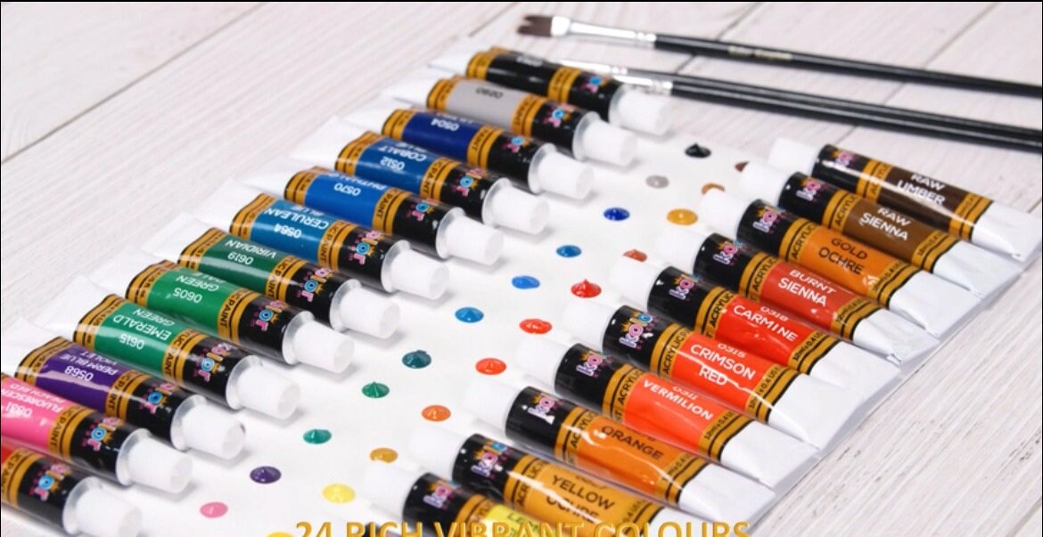 Acrylic Paint Set 24 12ml Perfect for Canvas, Wood, Ceramic, Rock ...