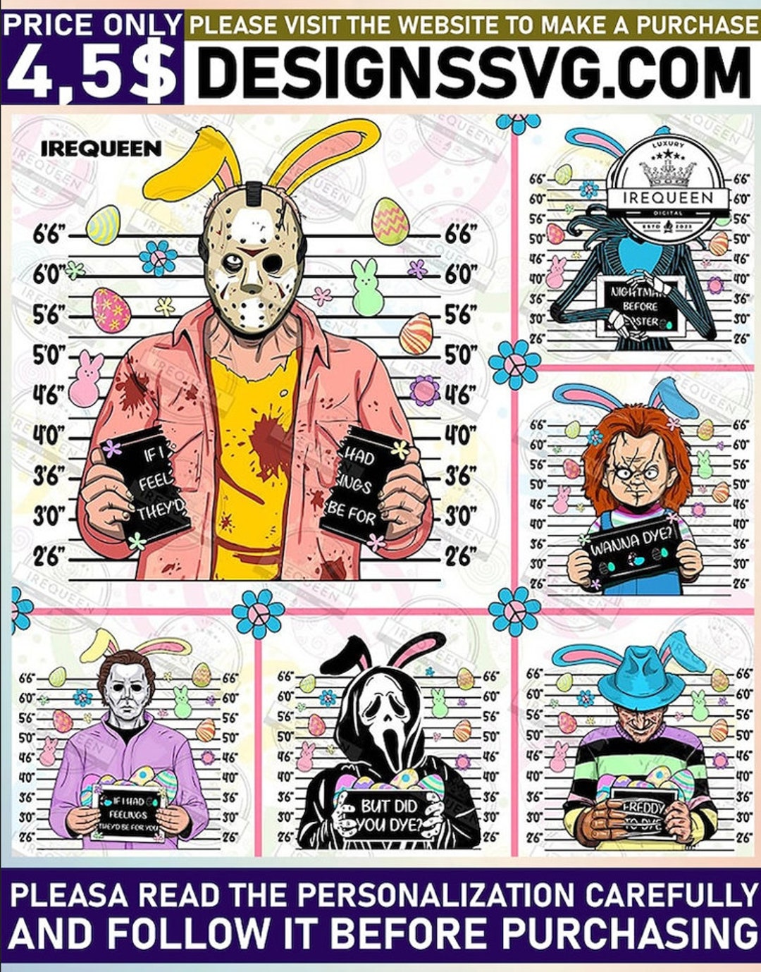 5 Horror Movie Killer Mugshot Png Bundle, Horror Easter Png , Happy ...