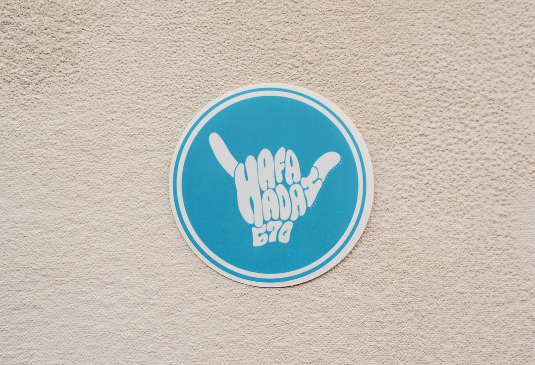 Hafa Adai Round Shaka Sticker Blue Matte Waterproof - Etsy