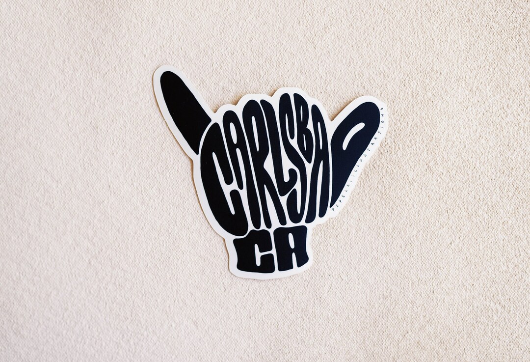 Carlsbad California Shaka Sticker - Black and White - Matte. Waterproof ...