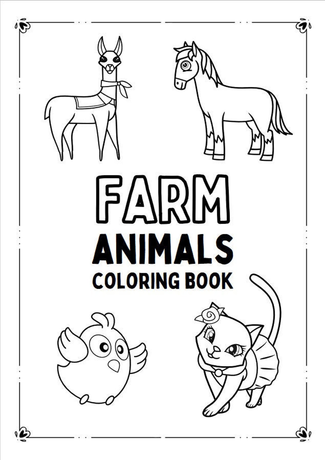 Black White Clean Farm Animals Coloring Worksheet Set - Etsy