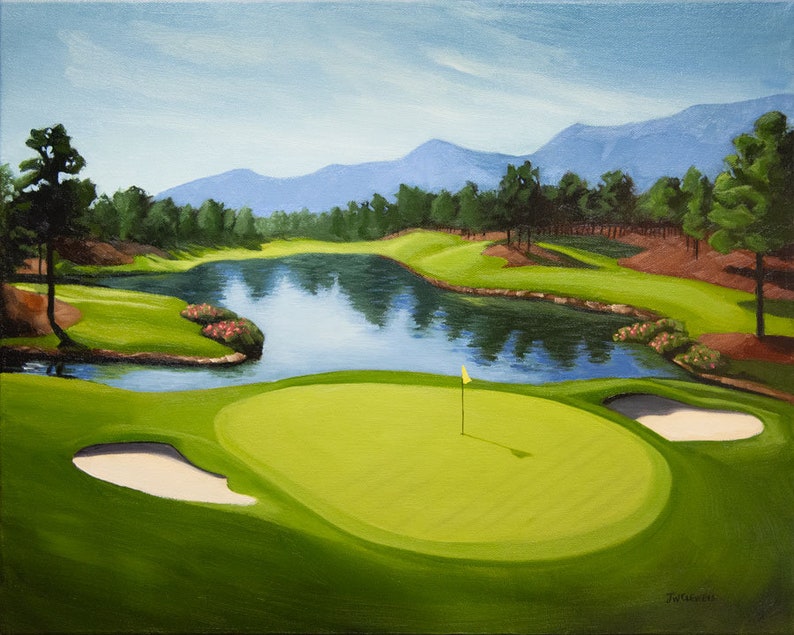 Eagles Land Here – Original Golf Course Oil Painting on Canvas by ...