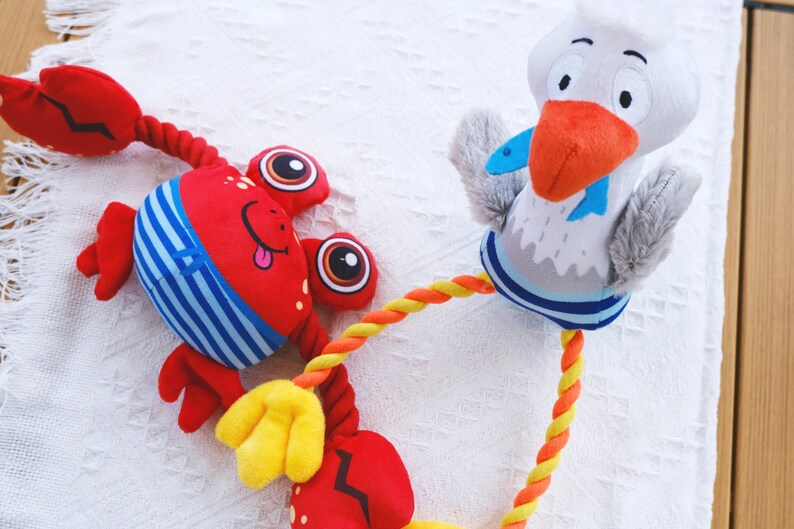 Squeaky Plush Dog Toy: Lobster, Crab, Seagull Rope Tug - Etsy