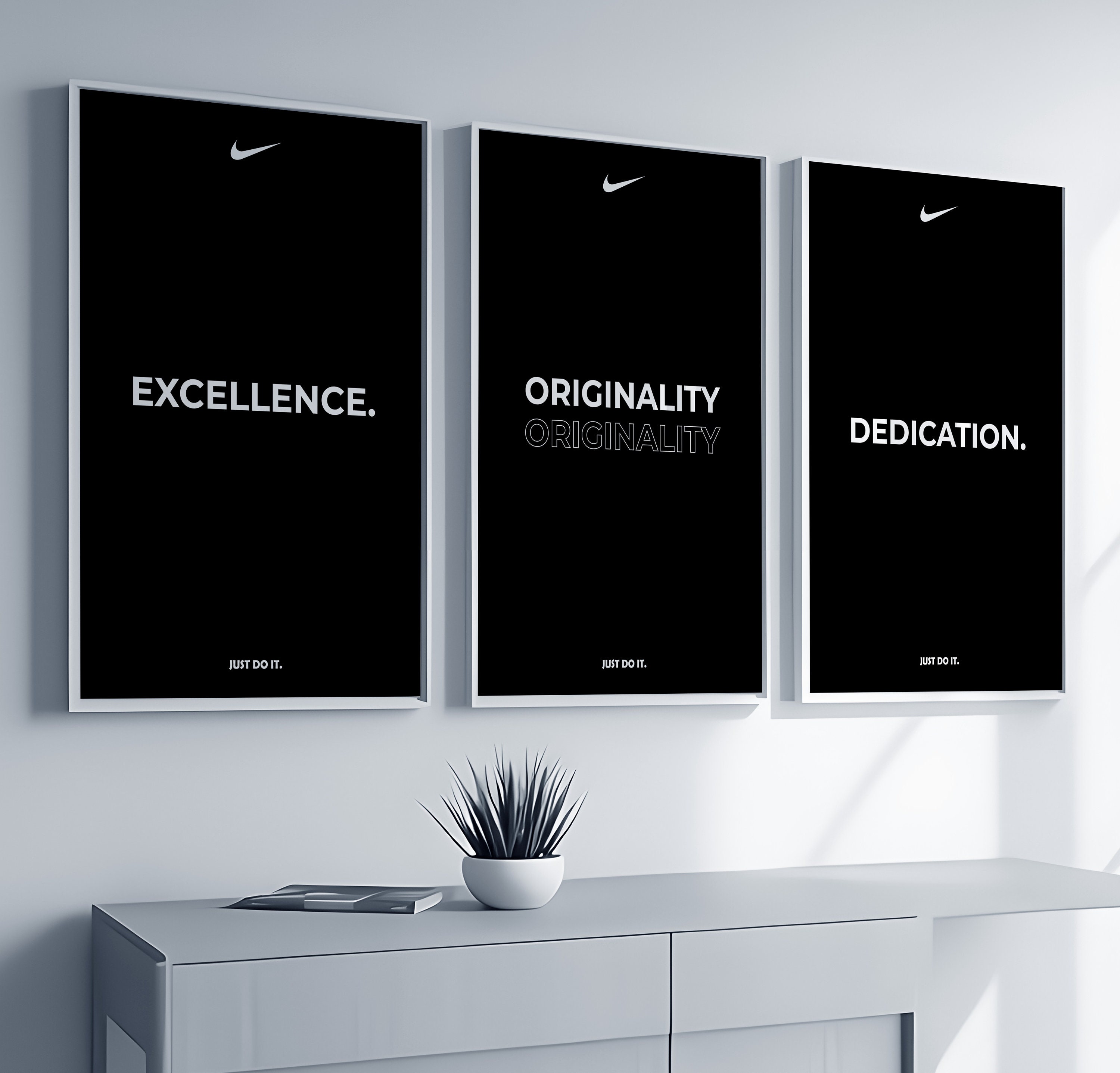 Nike Poster Motivational Quote BLACK DESIGN, Just Do It Poster, Set of ...