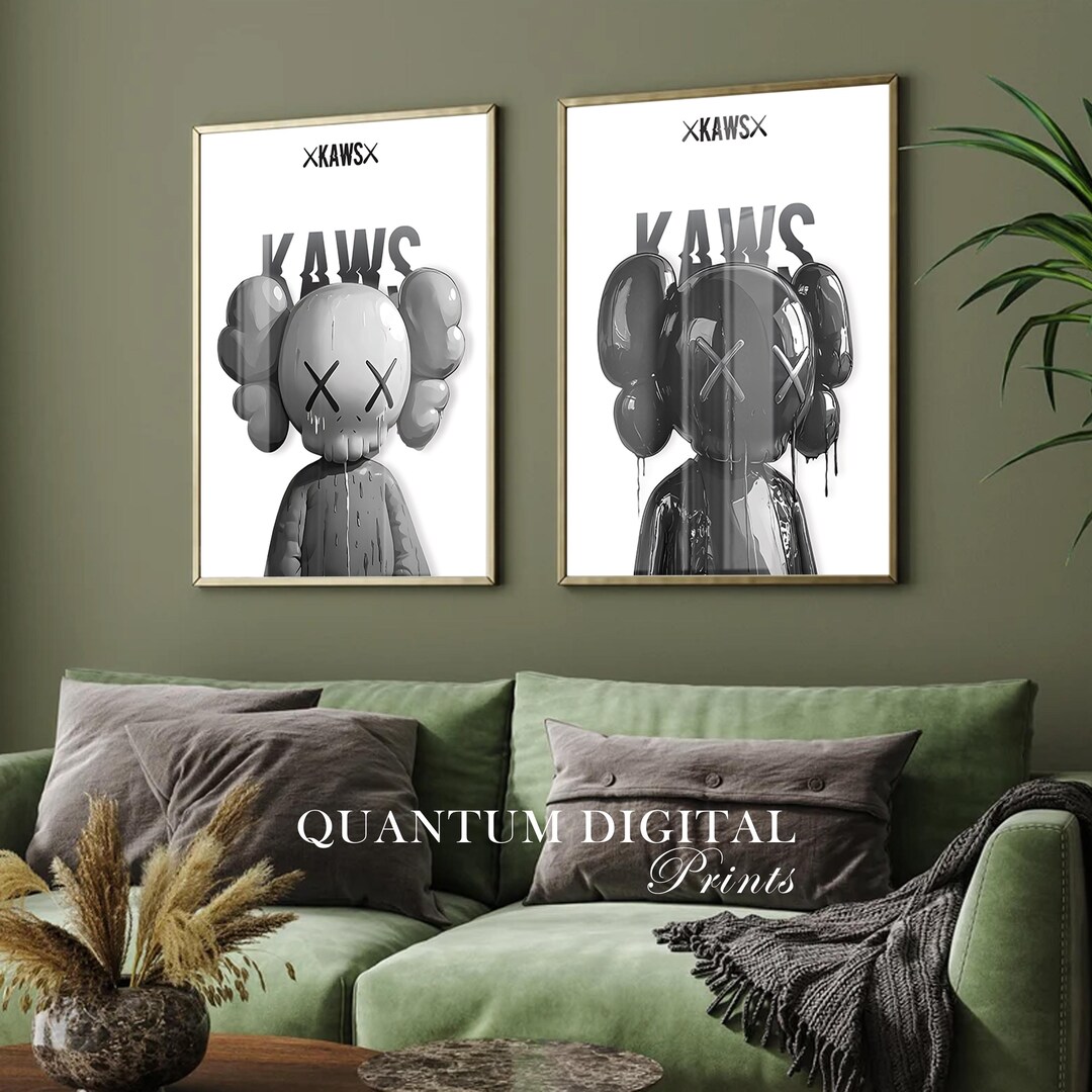 Kaws Wall Poster, Black Design Kaws Digital Poster, Wall Art Decoration ...