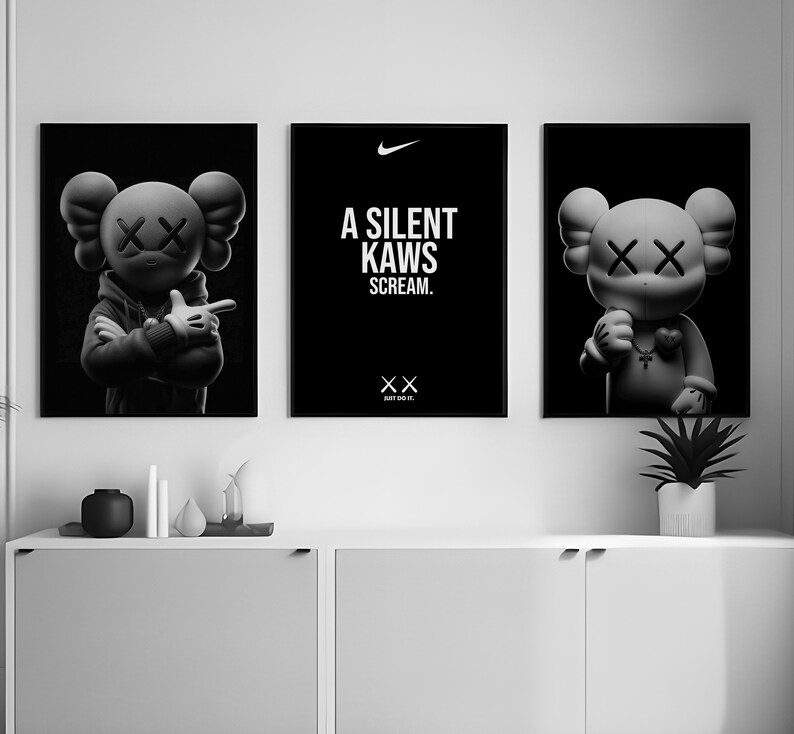 Kaws Wall Poster, Black Design Kaws Digital Poster, Wall Art Decoration ...