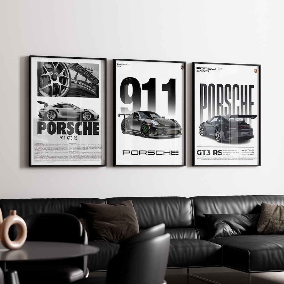 Set of 3 Porsche 911 Wall Art Designs Stylish Digital Prints for Car ...