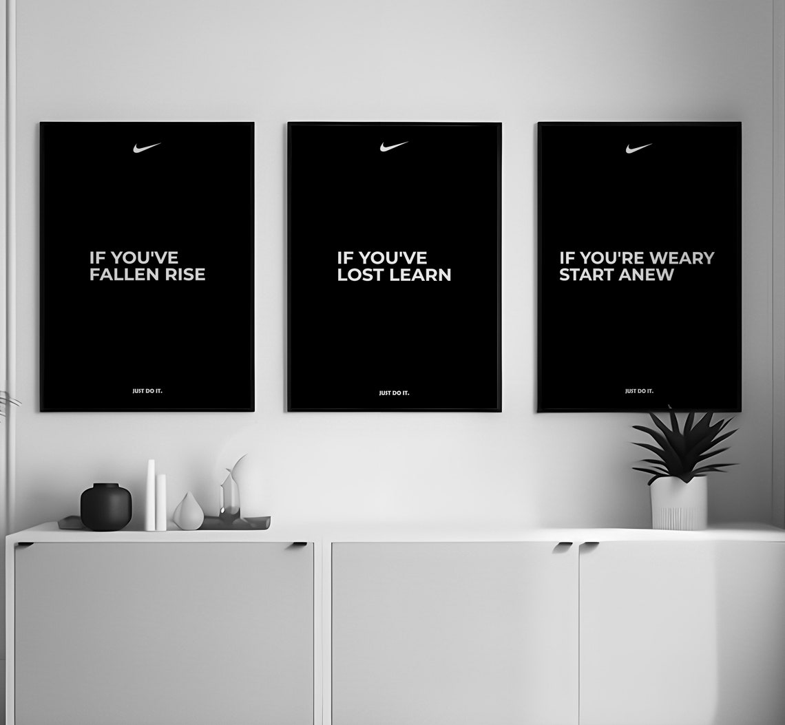 Nike Poster Motivational Quote BLACK DESIGN, Just Do It Poster, Set of ...