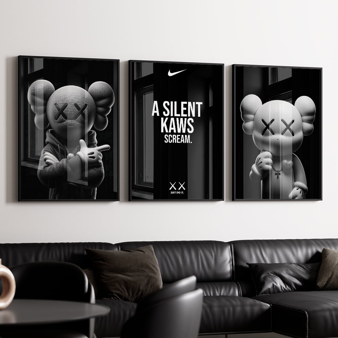 Kaws Wall Poster, Black Design Kaws Digital Poster, Wall Art Decoration ...