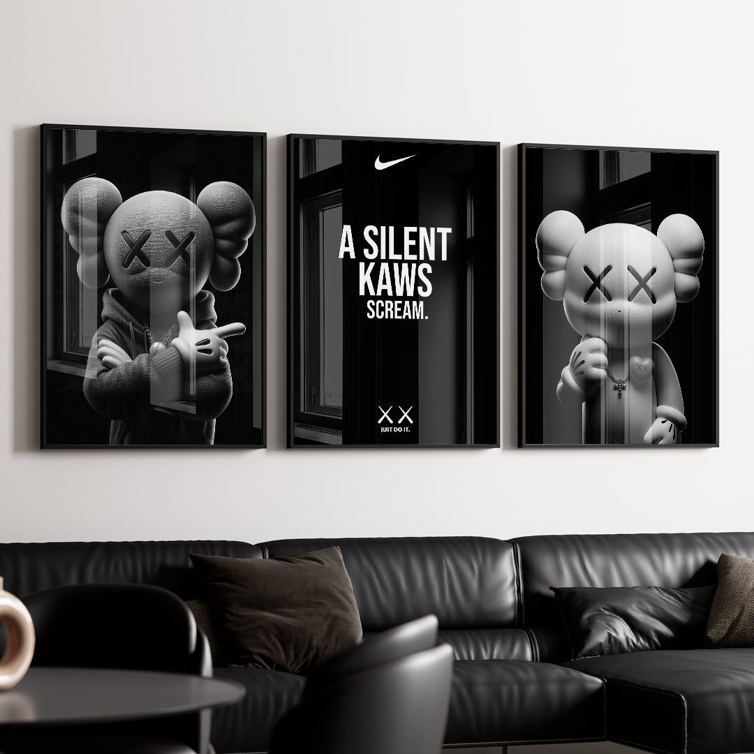 Kaws Wall Poster, Black Design Kaws Digital Poster, Wall Art Decoration ...
