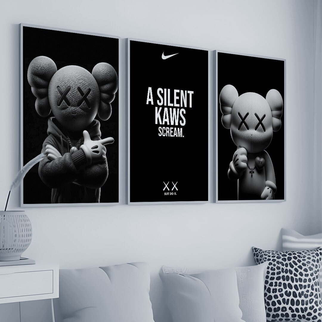 Kaws Wall Poster, Black Design Kaws Digital Poster, Wall Art Decoration ...