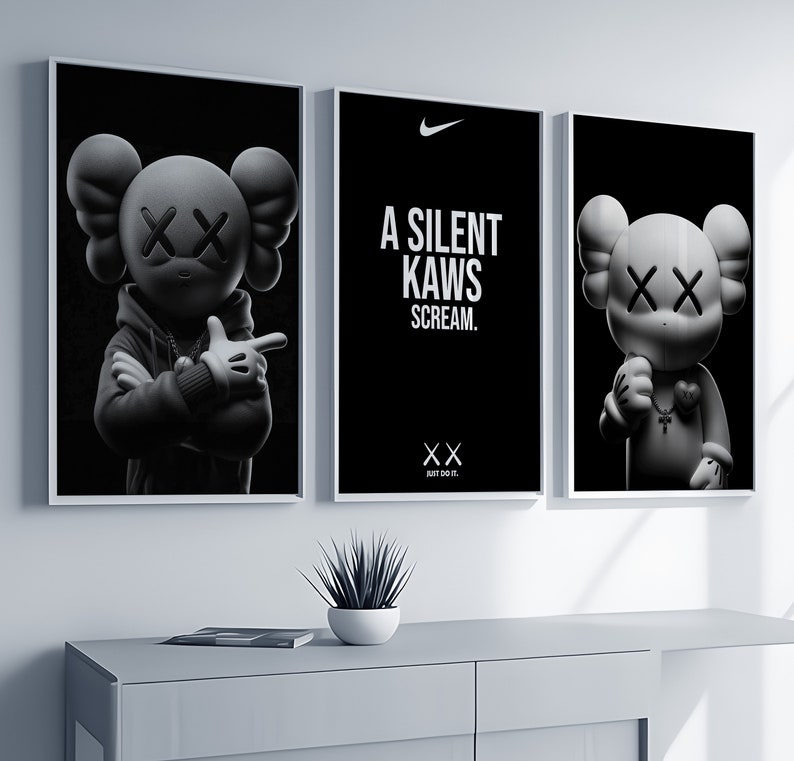 Kaws Wall Poster, Black Design Kaws Digital Poster, Wall Art Decoration ...