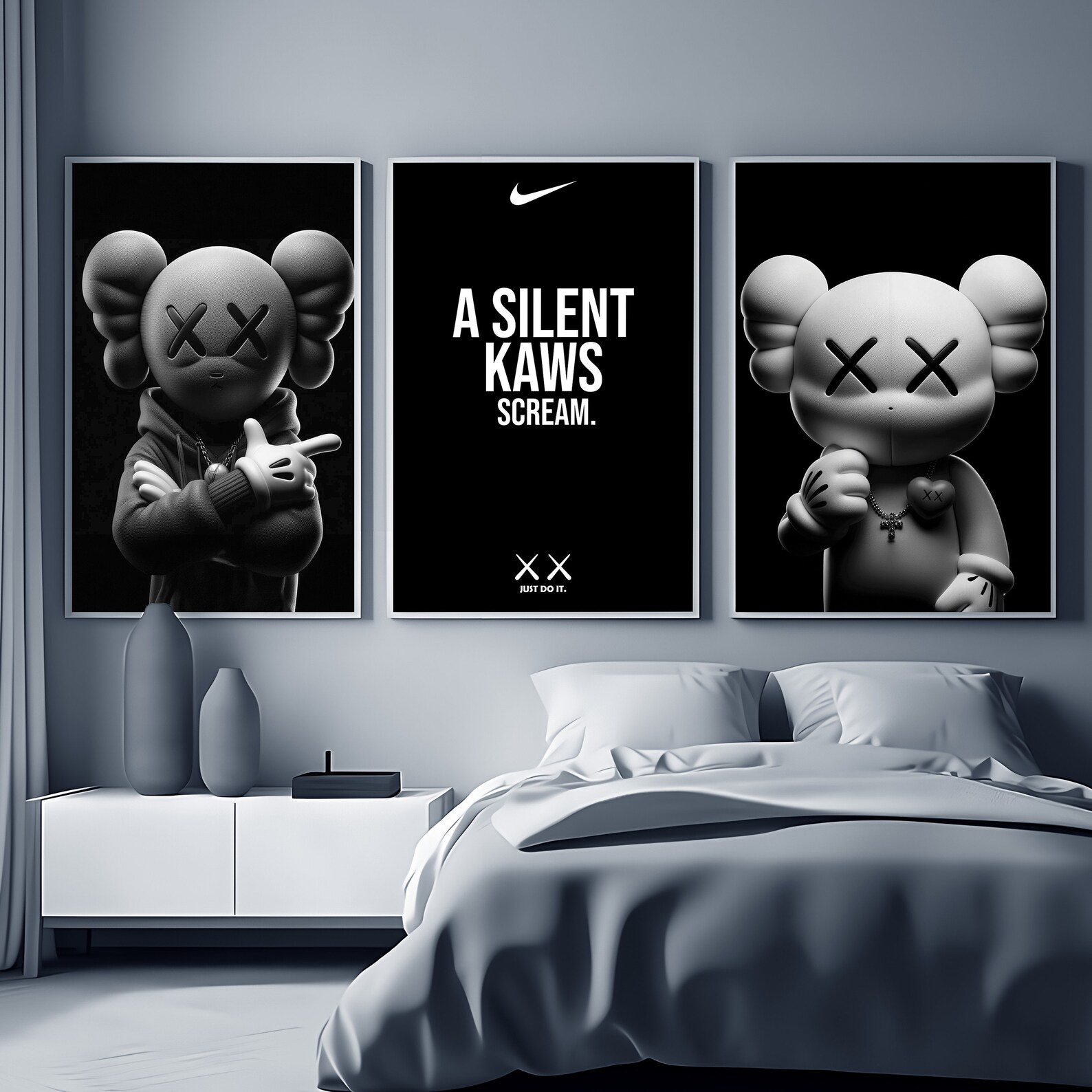 Kaws Wall Poster, Black Design Kaws Digital Poster, Wall Art Decoration ...
