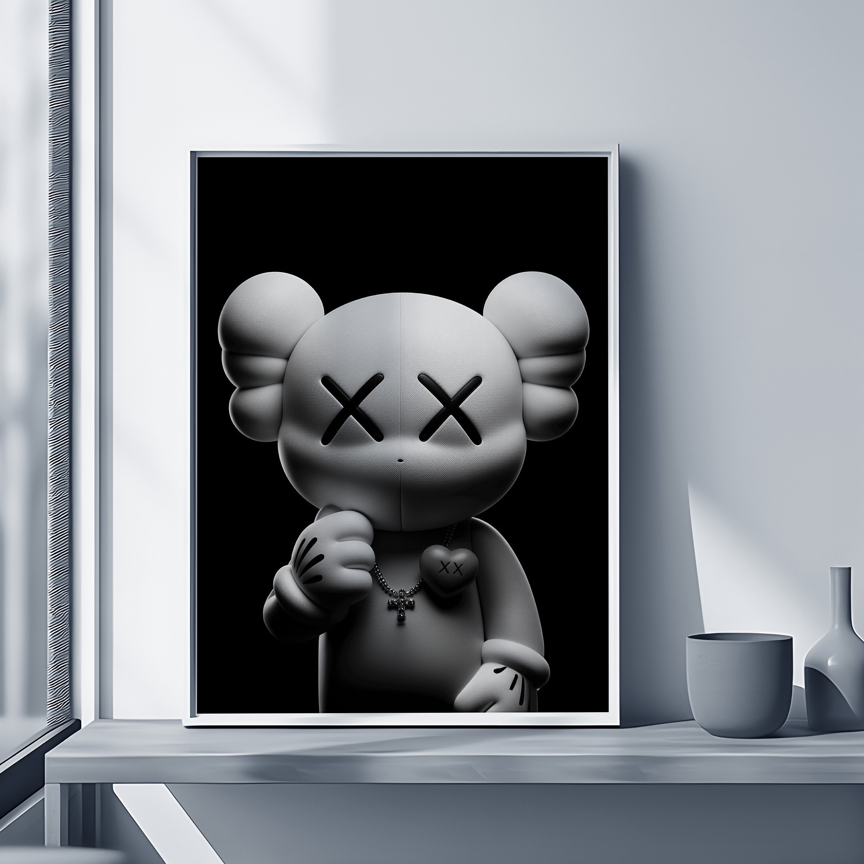 Kaws Wall Poster, Black Design Kaws Digital Poster, Wall Art Decoration ...